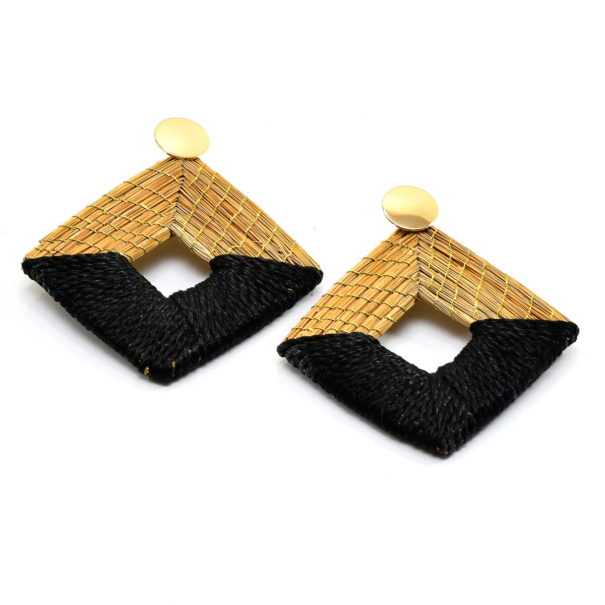 RHOMBUS SHAPE GOLDEN GRASS AND COTTON EARRINGS – IK ECOJEWELRY